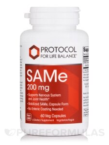 SAMe 200 mg - 60 Veg Capsules - Protocol for Life Balance | PureFormulas